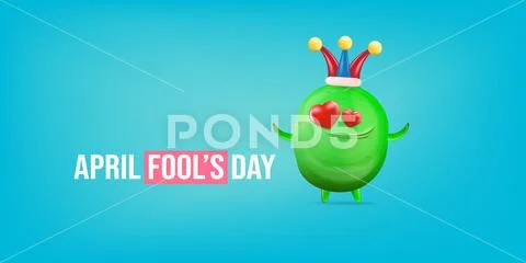 April Fools day funky horizontal banner with silly green clown monster ...