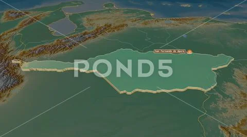 Apure, Venezuela. Topographic relief map with surface waters: Graphic ...