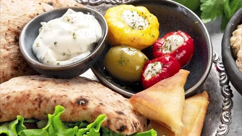 Arabic food assortment on dark backgroun... | Stock Video | Pond5