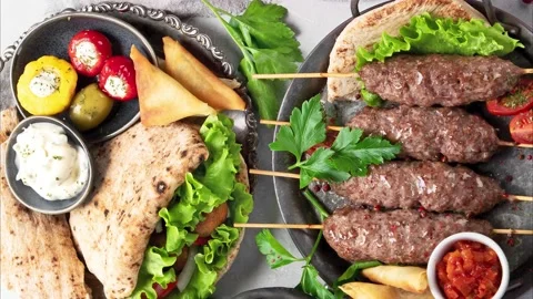 Arabic food assortment on dark backgroun... | Stock Video | Pond5