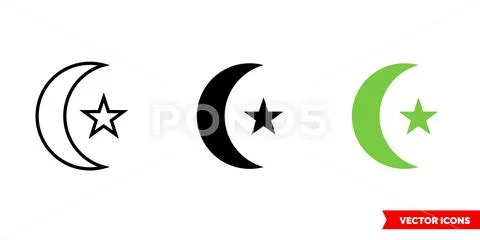 Arabic moon and star icon of 3 types. Isolated vector sign symbol ...