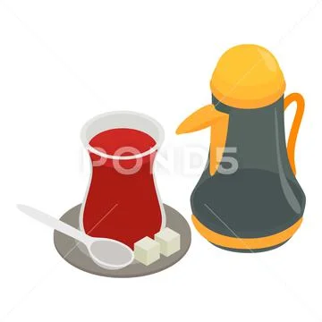 Arabic tea icon isometric vector. Traditional tea in glass armudu and ...