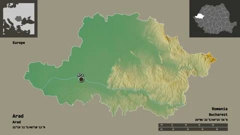 Arad location. Romania. Relief map | Stock Video | Pond5