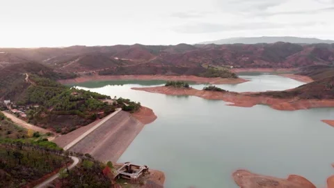 Arade Dam reservoir with low water level... | Stock Video | Pond5