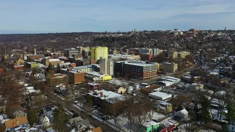 Arc Shot of the Downtown Ithaca Skyline | Stock Video | Pond5
