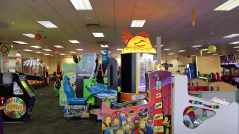 Arcade flashing lights view Chuck E Chee... | Stock Video | Pond5