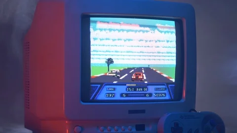 Arcade Racing Video Game on a 80s 90s Re... | Stock Video | Pond5