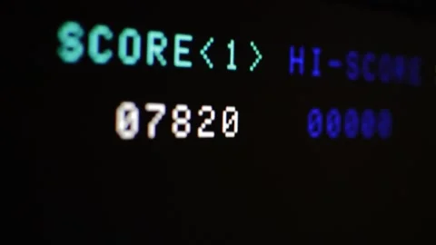 arcade video game score on the monitor. ... | Stock Video | Pond5