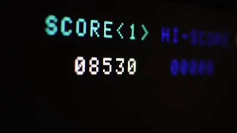 arcade video game score on the monitor. ... | Stock Video | Pond5