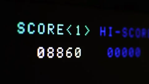 arcade video game score on the monitor. ... | Stock Video | Pond5
