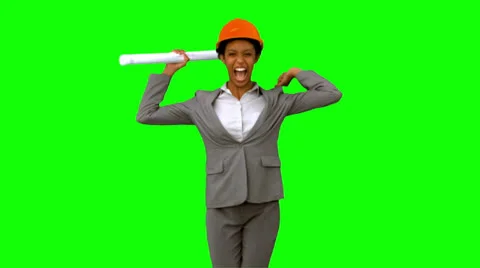 Architect raising arms on green screen | Stock Video | Pond5