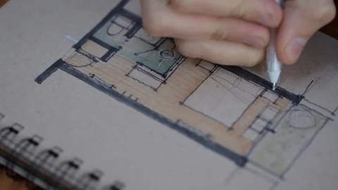Architect sketching a floor plan design ... | Stock Video | Pond5