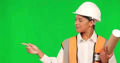 Architect woman, point and green screen ... | Stock Video | Pond5