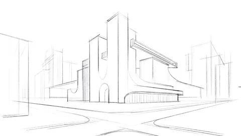 Architectural abstract sketch of a compl... | Stock Video | Pond5