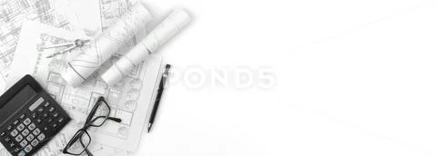 Photograph: Architectural banner background, sketch plans and ...