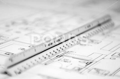 Architectural scale scale ruler and floor plan cad drawings for a ...