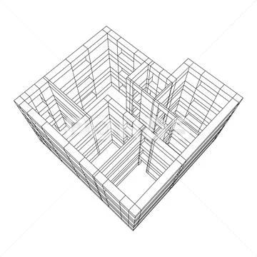 Architecture building. Modern house plan. Wireframe low poly mesh ...