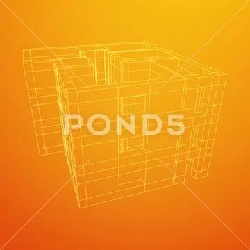 Architecture building. Modern house plan. Wireframe low poly mesh ...