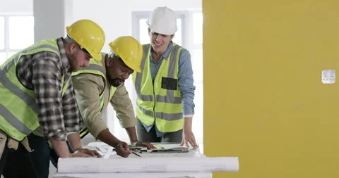 Architecture team, blueprint planning an... | Stock Video | Pond5