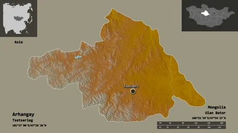 Arhangay location. Mongolia. Relief map | Stock Video | Pond5