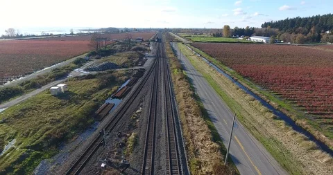 Ariel railway on fall day | Stock Video | Pond5