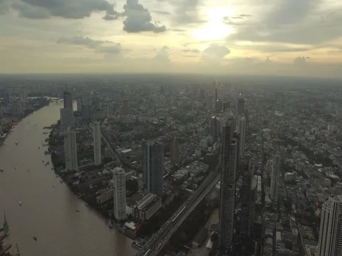 Ariel view, sunset in Bangkok's city, Th... | Stock Video | Pond5