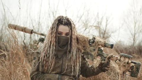 Armed Female Soldier with Sniper Rifle a... | Stock Video | Pond5