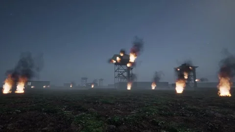 Army base on fire disaster smoke flames ... | Stock Video | Pond5