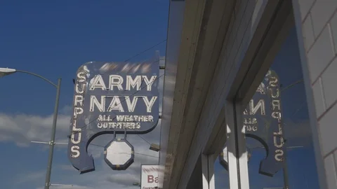 Army Navy Surplus Sign Reveal Wipe Right | Stock Video | Pond5