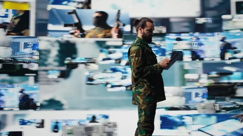 Army officer working in a virtual war zo... | Stock Video | Pond5