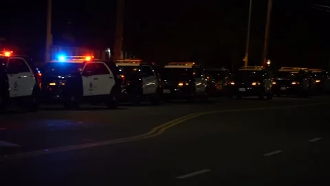 army of police units lined up on scene | Stock Video | Pond5