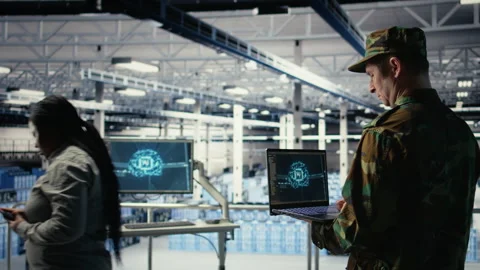 Army programmer in high tech server hub ... | Stock Video | Pond5