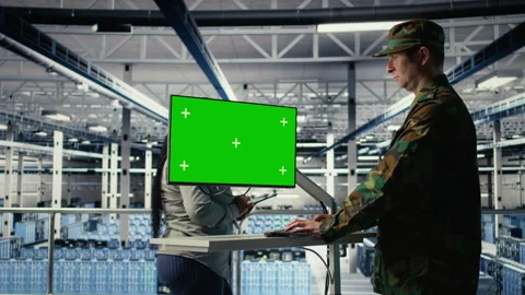 Army programmer in server hub uses AI ap... | Stock Video | Pond5