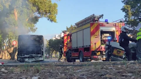 Arriva public Transport Bus on fire. Pol... | Stock Video | Pond5