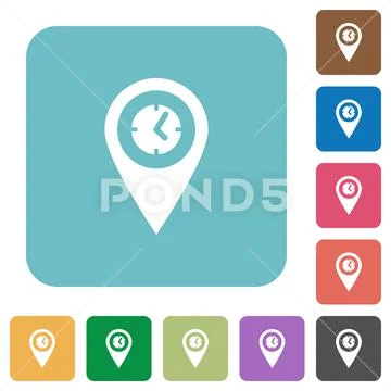 Arrival time GPS map location rounded square flat icons: Royalty Free #152562846