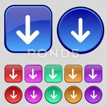 Arrow down, Download, Load, Backupicon sign. A set of twelve vintage ...