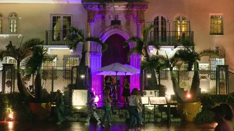 Art deco district night neon light sign ... | Stock Video | Pond5