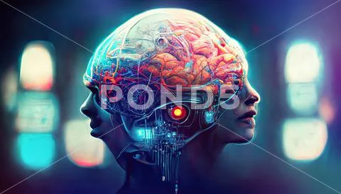 Artificial Intelligence Android with Disturbing Organic Brain: Graphic ...