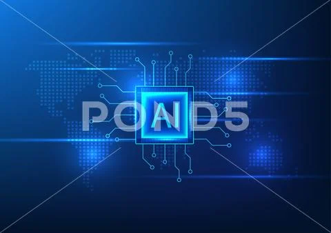 Artificial intelligence technology AI chip on the world map Shows AI ...
