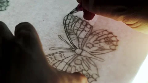 the artist copies the drawing on the lig... | Stock Video | Pond5