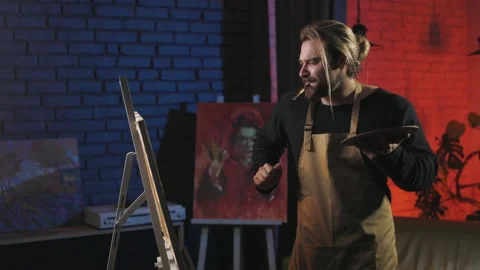 Artist dancing in art studio while drawi... | Stock Video | Pond5