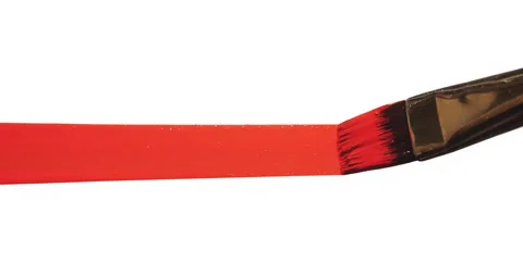 Artist drawing red line with paint brush... | Stock Video | Pond5