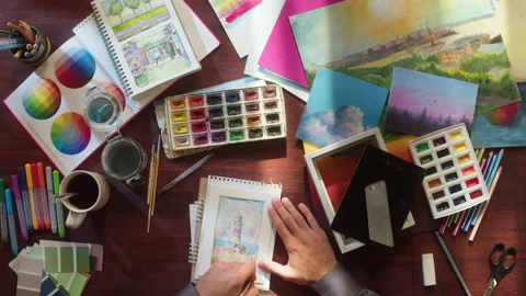 Artist framing landscape top view. Art a... | Stock Video | Pond5