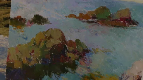 Artist Makes a Picture of The Sea Shore | Stock Video | Pond5