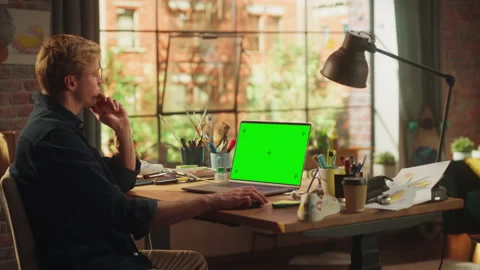 Artist Working On Chroma Key Computer | Stock Video | Pond5