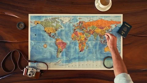 Artsy Travel Map with Passport Magnifyin... | Stock Video | Pond5