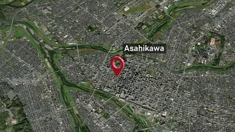 Asahikawa City Map Zoom (Japan) from Spa... | Stock Video | Pond5