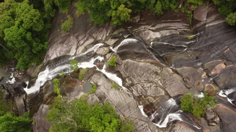 Ascending aerial view of Tujuh Telaga - ... | Stock Video | Pond5