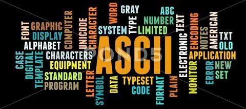 ASCII characters set word cloud concept on black ~ Hi Res #231634978