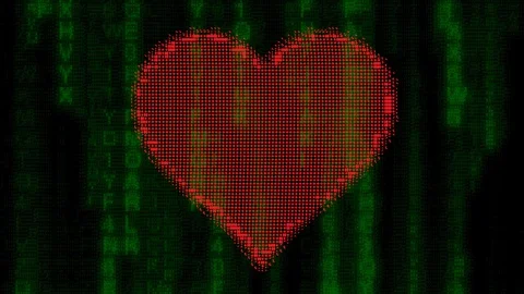 ASCII heart symbol red matrix green | Stock Video | Pond5